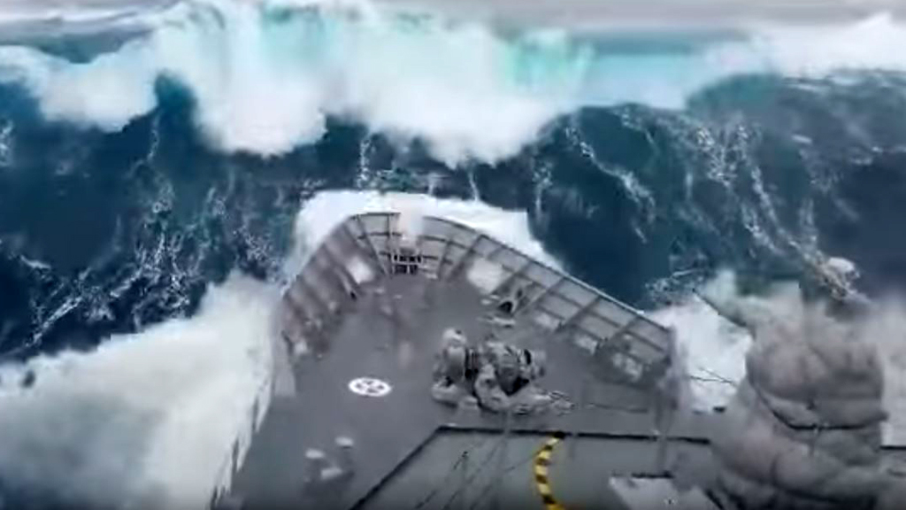 Naval ship smashes through giant storm - 9Pickle