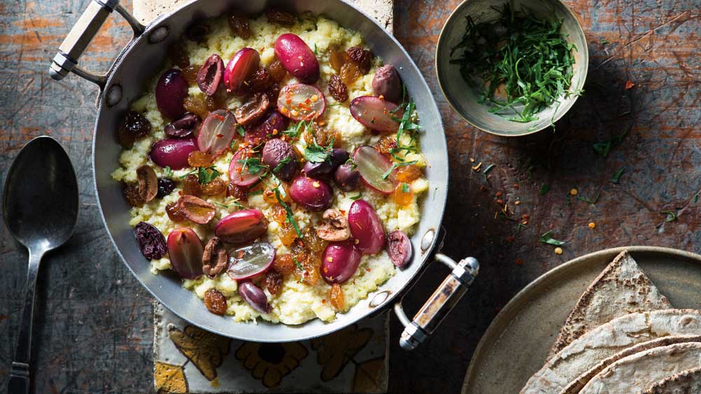 Peter Kuruvita's fresh Afghan cheese with raisins, olives and grapes ...
