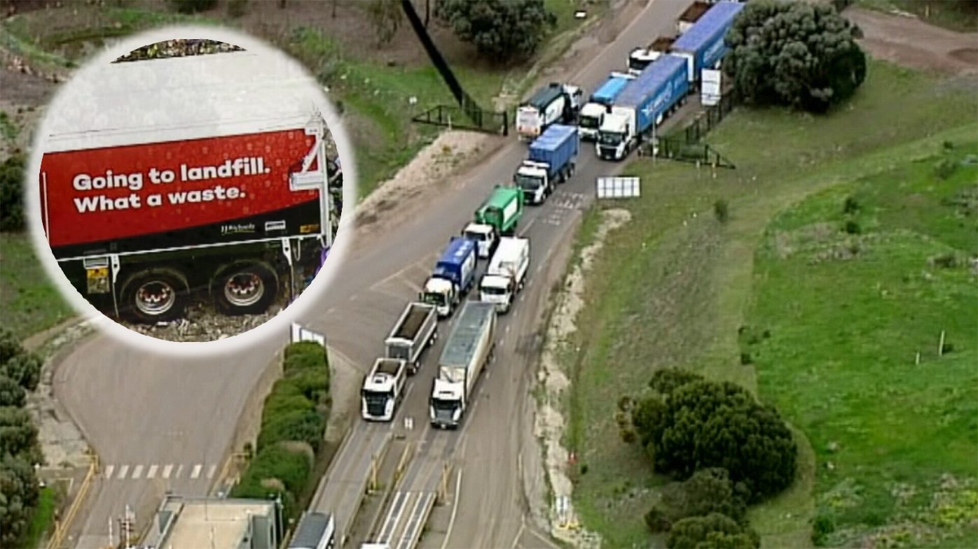 Recycling Victoria: Trucks queue to dump recycling in landfill