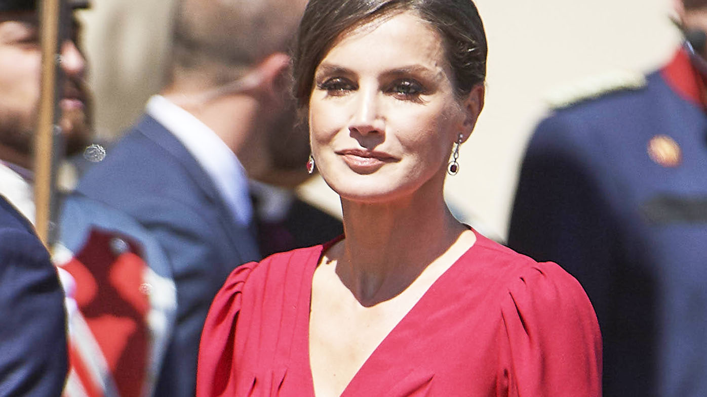 Queen Letizia of Spain wears red wrap dress to Armed Forces Day in ...